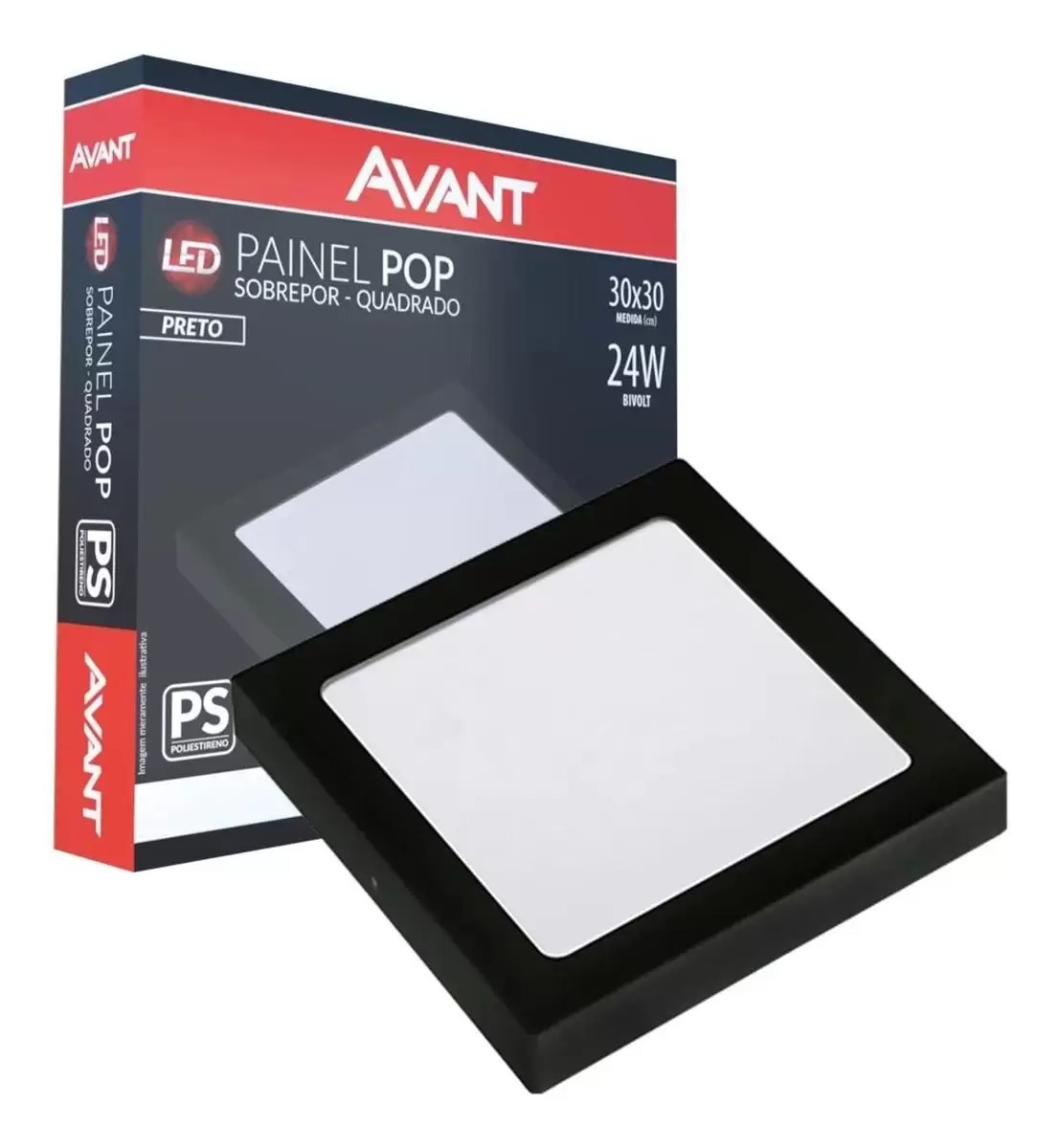 Avant Painel Pop Sobrepor Quadrado 30x30cm 24W 6500K Preto - Ze Melo